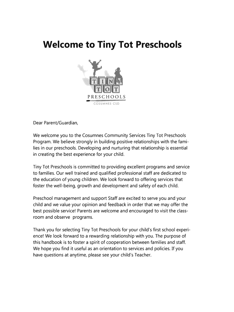 Fillable Online Welcome to Tiny Tot Preschools Fax Email Print - pdfFiller