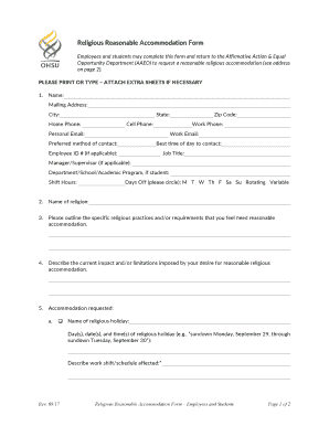 Fillable Online Religious Reasonable Accommodation Form Fax Email Print ...