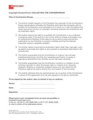 Fillable Online Copyright Consent Form: COLLECTING THE CONTEMPORARY Fax ...