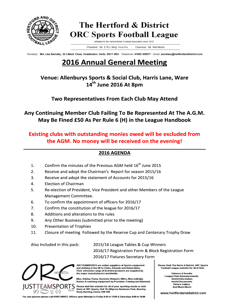 Fillable Online Venue: Allenburys Sports & Social Club, Harris Lane ...