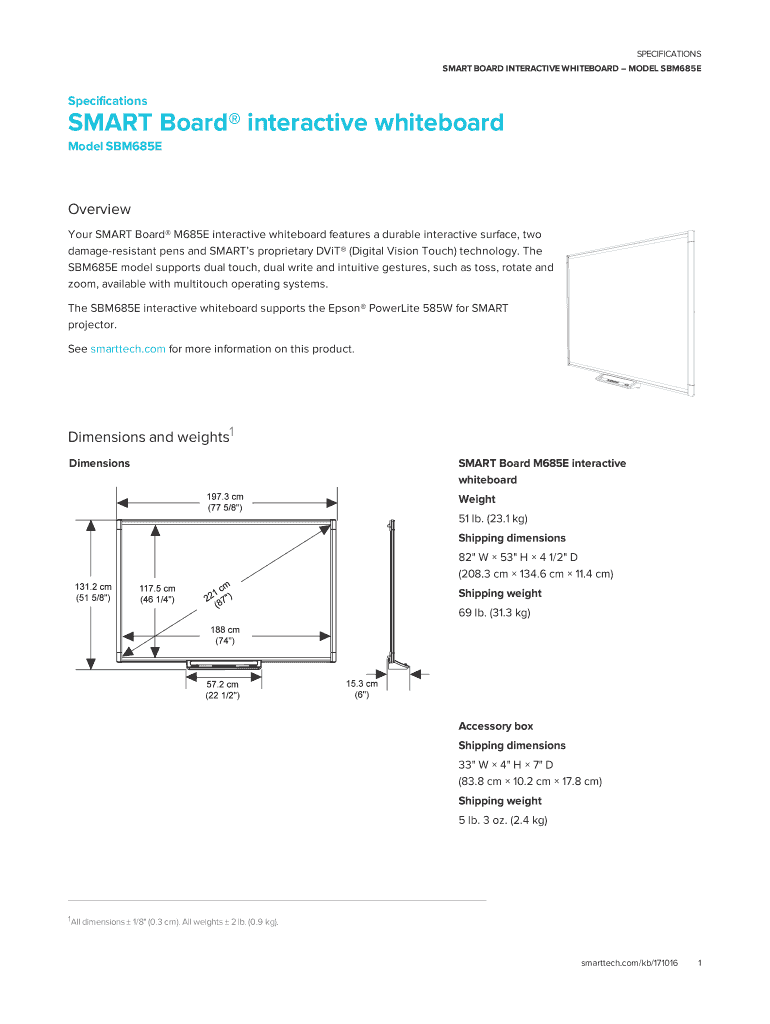 Fillable Online SMARTBOARD INTERACTIVE WHITEBOARD MODEL SBM685E Fax ...