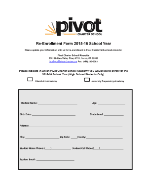 Fillable Online Re-Enrollment Form 2015-16 School Year Fax Email Print ...