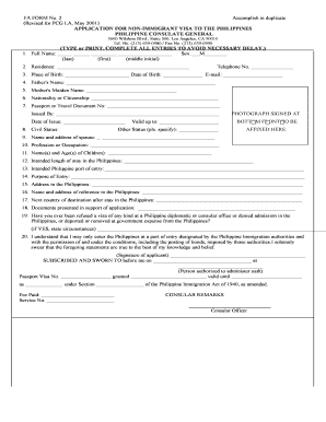 Fillable Online APPLICATION FOR NON-IMMIGRANT VISA TO THE PHILIPPINES ...