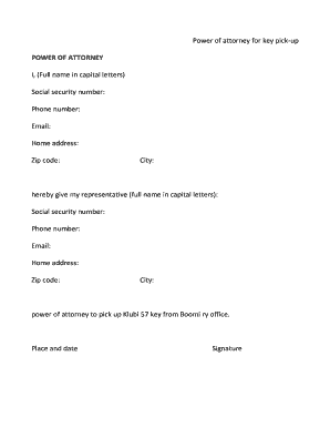 Fillable Online Power of attorney for key pick-up Fax Email Print ...