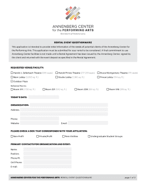 Fillable Online RENTAL EVENT QUESTIONNAIRE Fax Email Print - pdfFiller