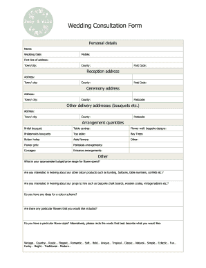 Fillable Online Wedding Consultation Form Fax Email Print - pdfFiller