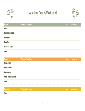 Fillable Online Wedding Flowers Worksheet Fax Email Print - pdfFiller
