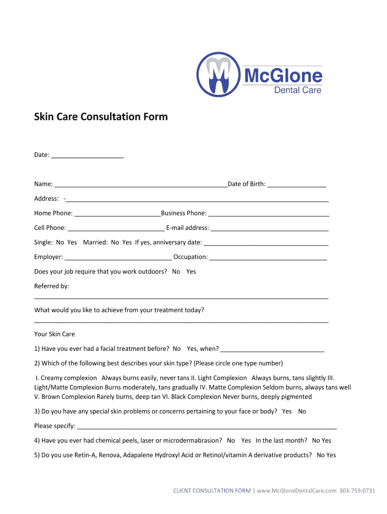 Fillable Online Skin Care Consultation Form Fax Email Print - pdfFiller