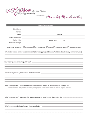 Fillable Online Boudoir Questionnaire Fax Email Print - pdfFiller