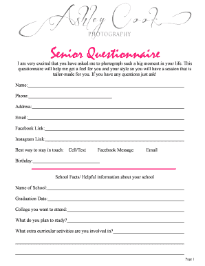 Fillable Online Senior Questionnaire Fax Email Print - pdfFiller