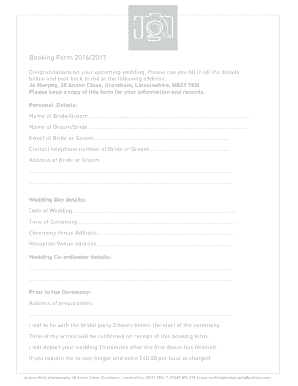 Fillable Online Booking Form 2016/2017 Fax Email Print - pdfFiller