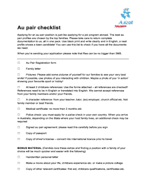 Fillable Online Au pair checklist Fax Email Print - pdfFiller
