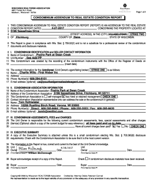Fillable Online CONDOMINIUM ADDENDUM TO REAL ESTATE CONDITION REPORT ...