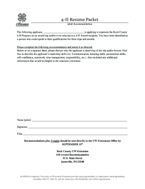 Fillable Online 4-H Resume Packet Fax Email Print - pdfFiller