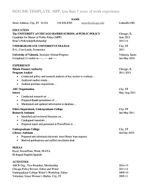 Fillable Online RESUME TEMPLATE: MPP, less than 5 years of work ...