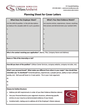 Fillable Online Planning Sheet for Cover Letters Fax Email Print ...
