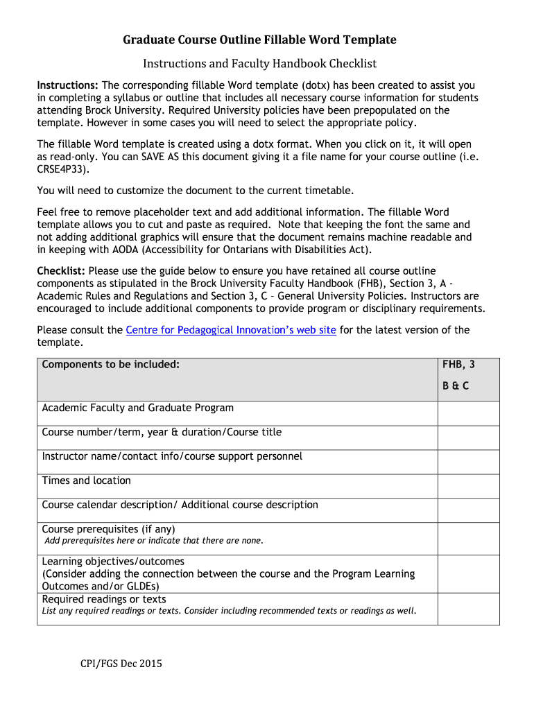Fillable Online Instructions and Faculty Handbook Checklist Fax Email ...