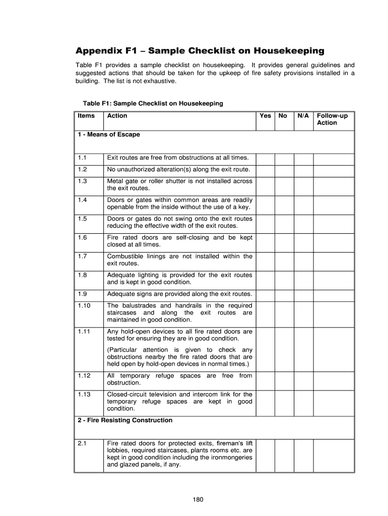 Fillable Online Appendix F1 Sample Checklist on Housekeeping Fax Email Print - pdfFiller