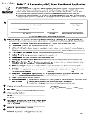 Fillable Online 2016-2017 Elementary (K-5) Open Enrollment Application ...