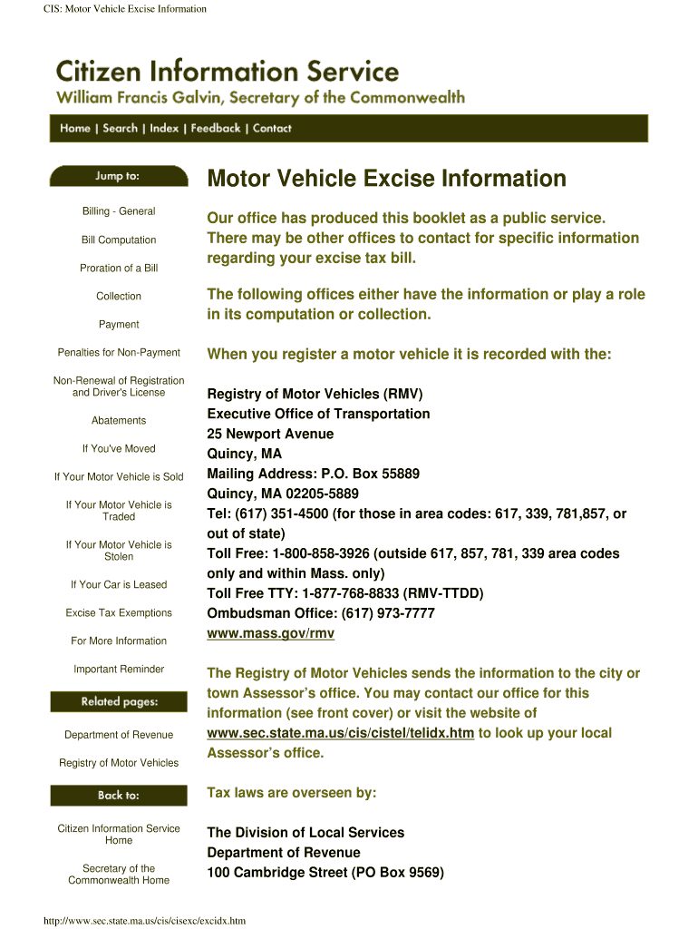 Fillable Online CIS: Motor Vehicle Excise Information Fax Email Print ...
