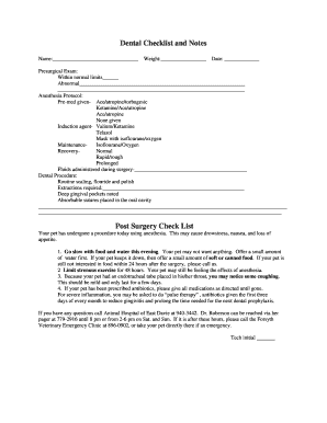 Fillable Online Dental Checklist and Notes Fax Email Print - pdfFiller