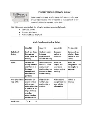 Fillable Online STUDENT MATH NOTEBOOK RUBRIC Fax Email Print - pdfFiller