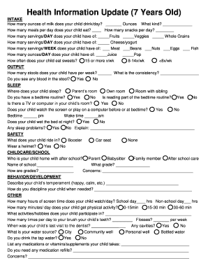 Fillable Online Health Information Update (7 Years Old) Fax Email Print ...