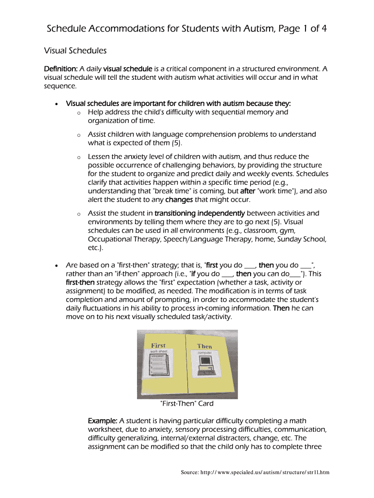 Fillable Online Schedule Accommodations for Students with Autism, Page ...