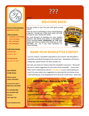 Fillable Online First Day of School Banking: Fax Email Print - pdfFiller