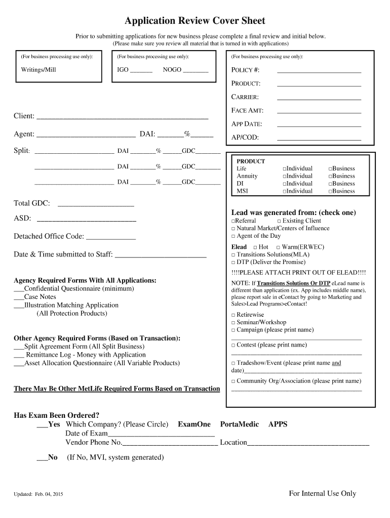 Fillable Online Application Review Cover Sheet Fax Email Print - pdfFiller