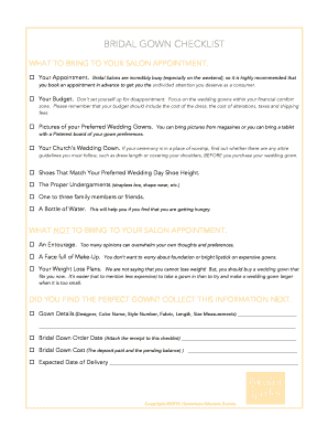 Fillable Online BRIDAL GOWN CHECKLIST Fax Email Print - pdfFiller