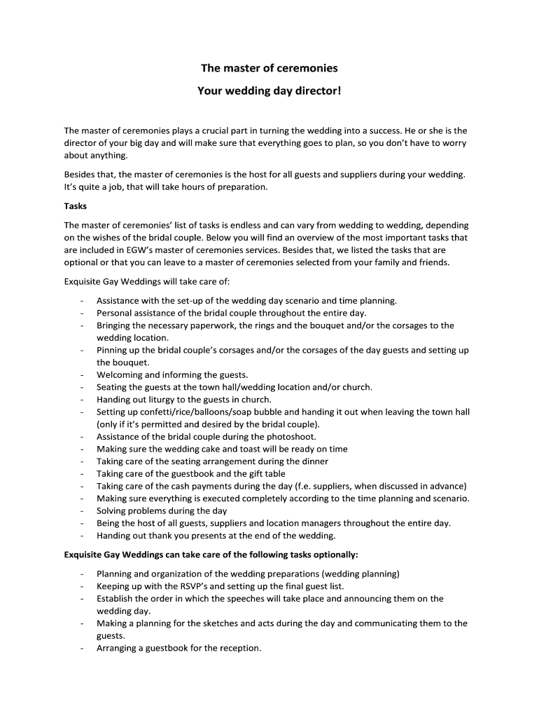 Fillable Online The master of ceremonies Fax Email Print - pdfFiller