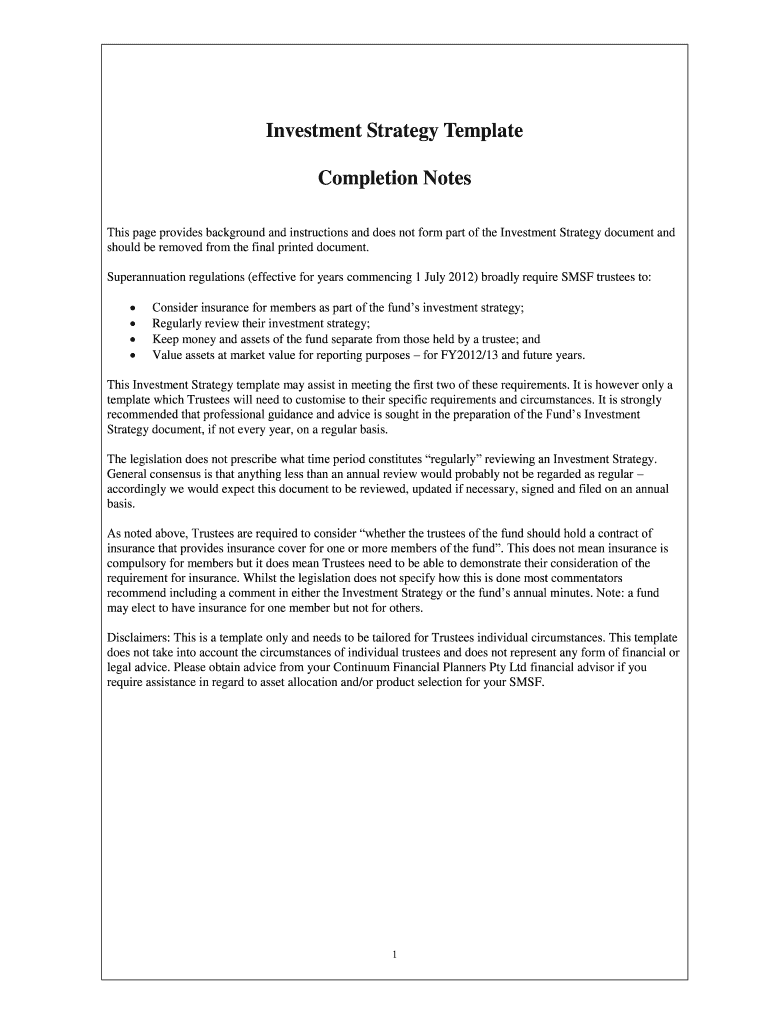 Fillable Online Investment Strategy Template Fax Email Print - pdfFiller