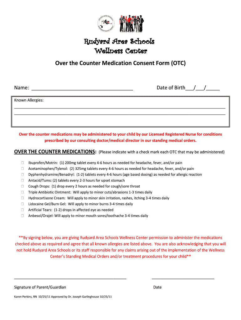 Fillable Online Over the Counter Medication Consent Form (OTC) Fax ...