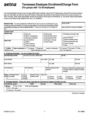 Fillable Online Tennessee Employee Enrollment/Change Form Fax Email ...