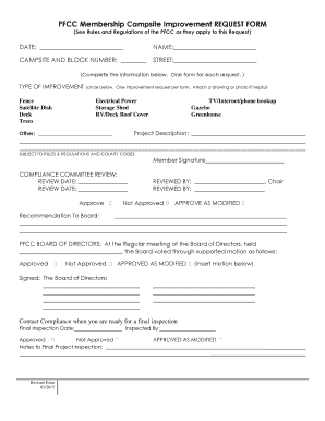Fillable Online PFCC Membership Campsite Improvement REQUEST FORM Fax ...