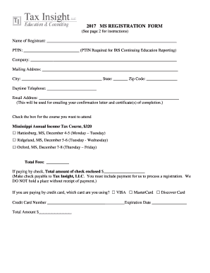 Fillable Online 2017 MS REGISTRATION FORM Fax Email Print - pdfFiller