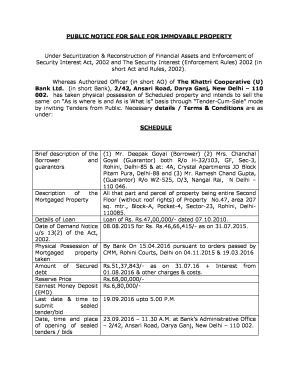 Fillable Online PUBLIC NOTICE FOR SALE FOR IMMOVABLE PROPERTY Fax Email ...