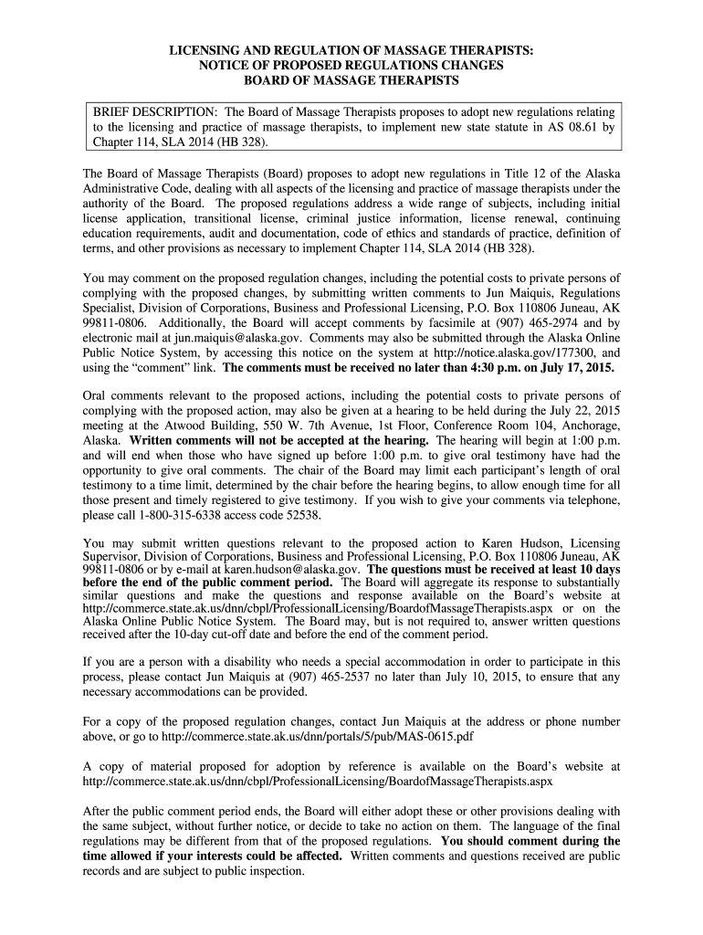Fillable Online LICENSING AND REGULATION OF MASSAGE THERAPISTS: Fax ...