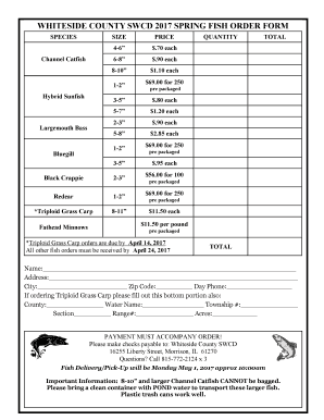 Fillable Online WHITESIDE COUNTY SWCD 2017 SPRING FISH ORDER FORM Fax ...