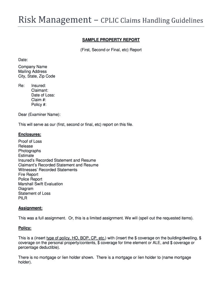 Fillable Online SAMPLE PROPERTY REPORT Fax Email Print - pdfFiller