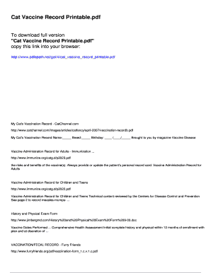 Fillable Online Cat Vaccine Record Printable Fax Email Print - pdfFiller