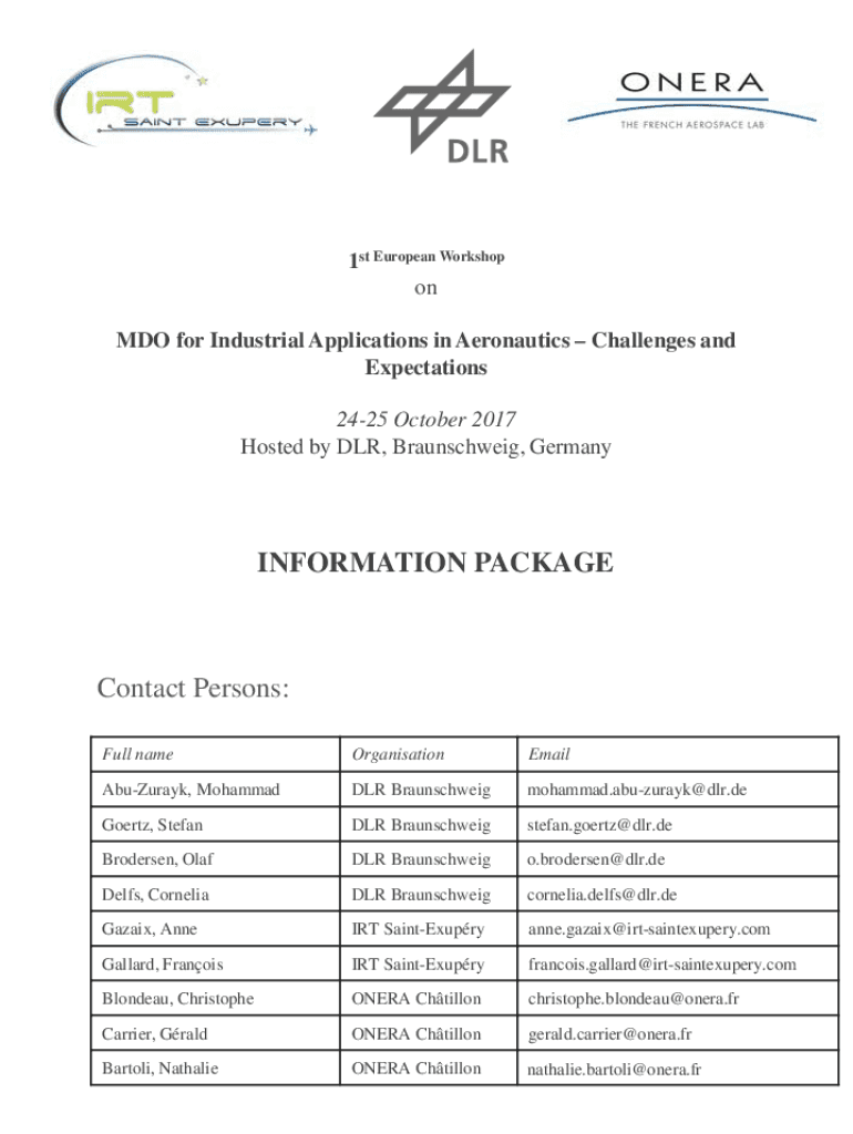 Fillable Online 1st European Workshop on MDO for Industrial ...