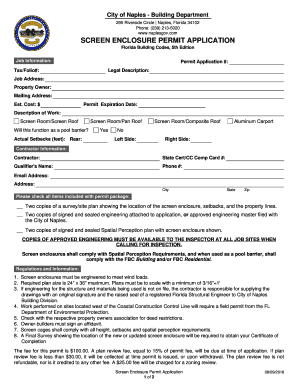 Fillable Online SCREEN ENCLOSURE PERMIT APPLICATION Fax Email Print ...