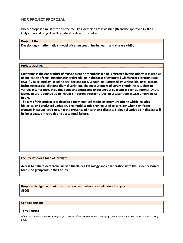 Fillable Online Project proposals must fit within the facultys ...
