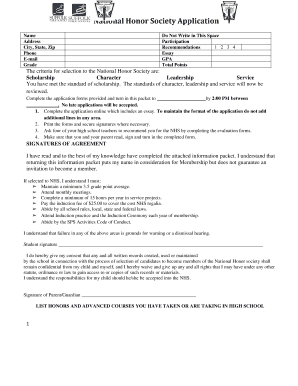Fillable Online The criteria for selection to the National Honor Society are: Fax Email Print ...