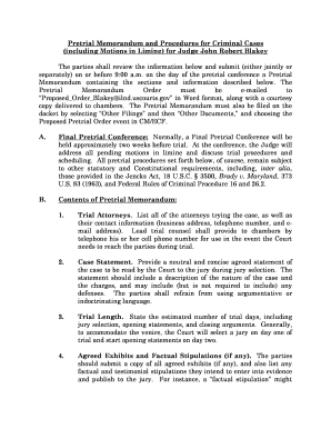 Fillable Online Pretrial Memorandum and Procedures for Criminal Cases ...