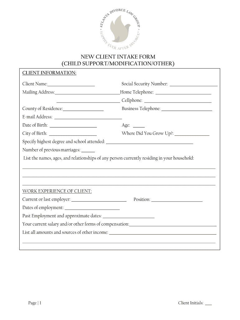 Fillable Online NEW CLIENT INTAKE FORM (CHILD SUPPORT/MODIFICATION ...