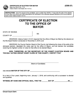 Fillable Online forms in CERTIFICATE OF ELECTION FOR MAYOR Fax Email ...