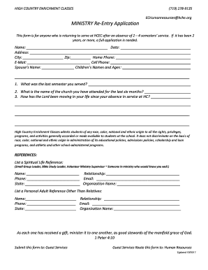 Fillable Online MINISTRY Re-Entry Application Fax Email Print - pdfFiller